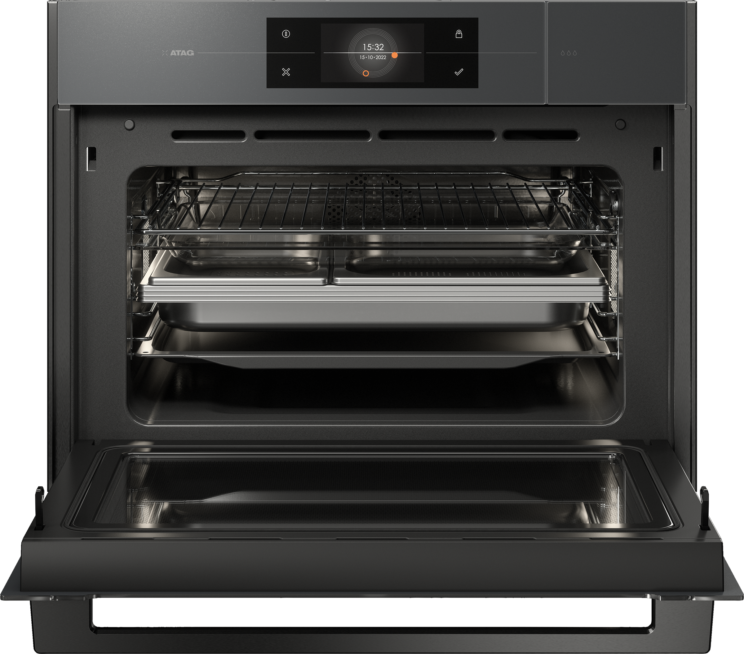 Atag CSX4685M combi-stoomoven met magnetron grijs glas